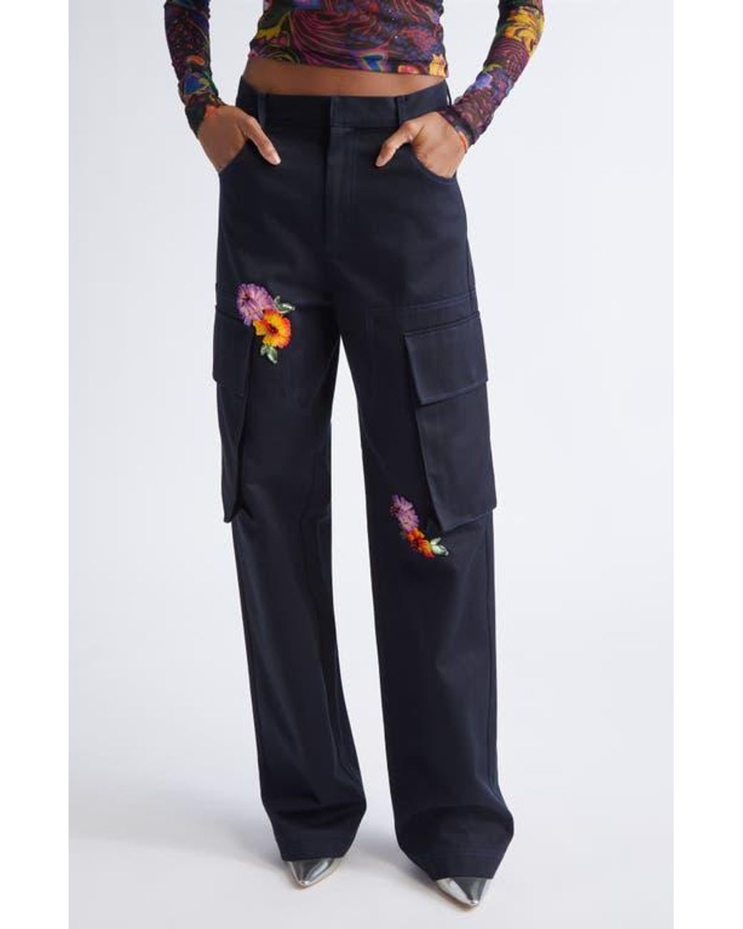 Area Flower Embellished Cargo Pants in Blue | Lyst