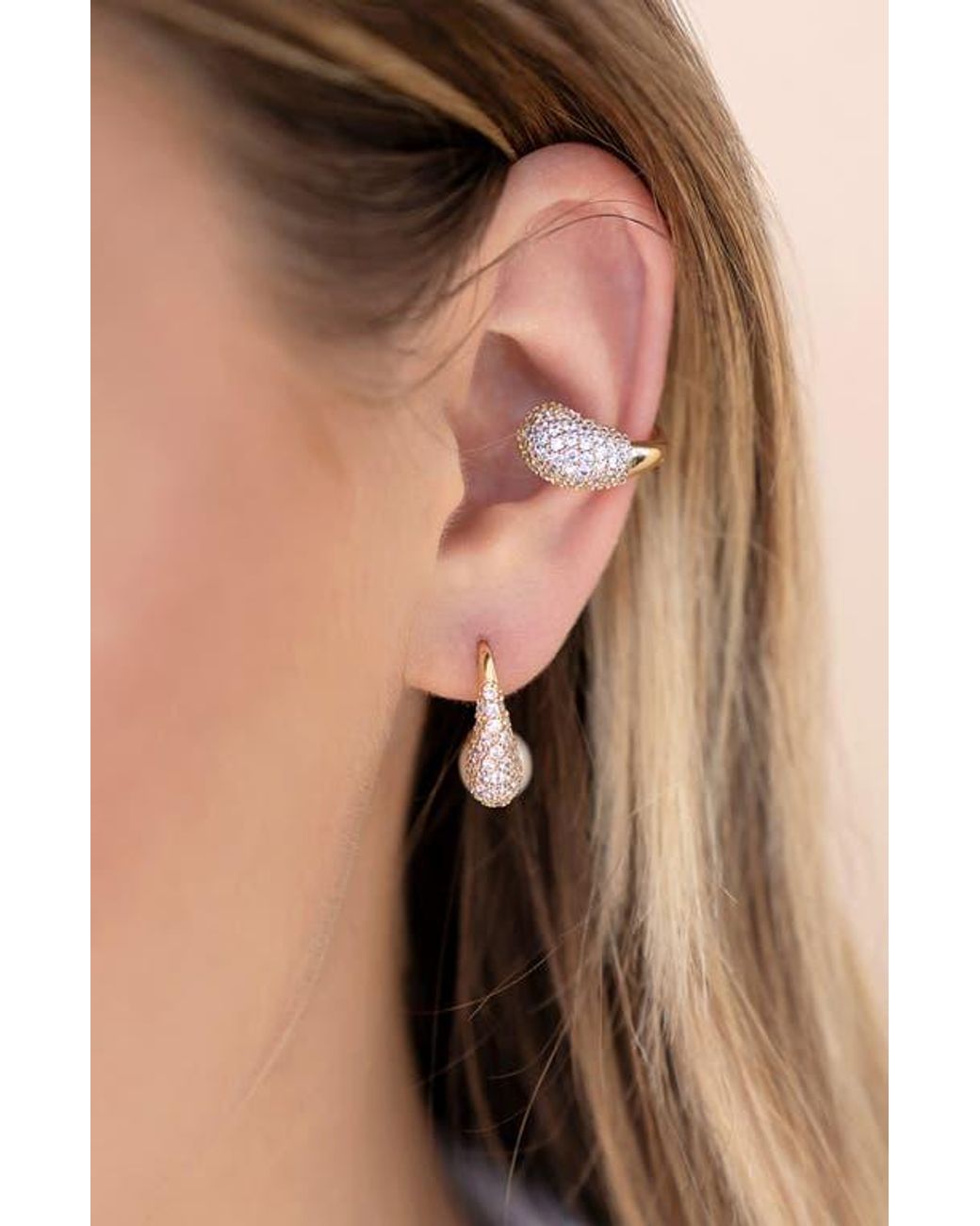 Ettika Pavé Teardrop & Freshwater Pearl Front Back Earrings in Metallic ...