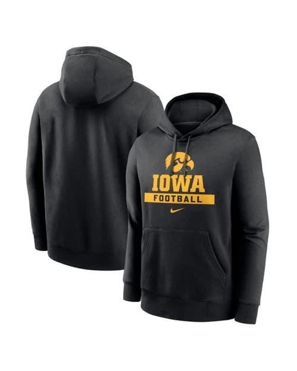 Nike Iowa Hawkeyes Football Stack Club Fleece Pullover Hoodie in Black ...