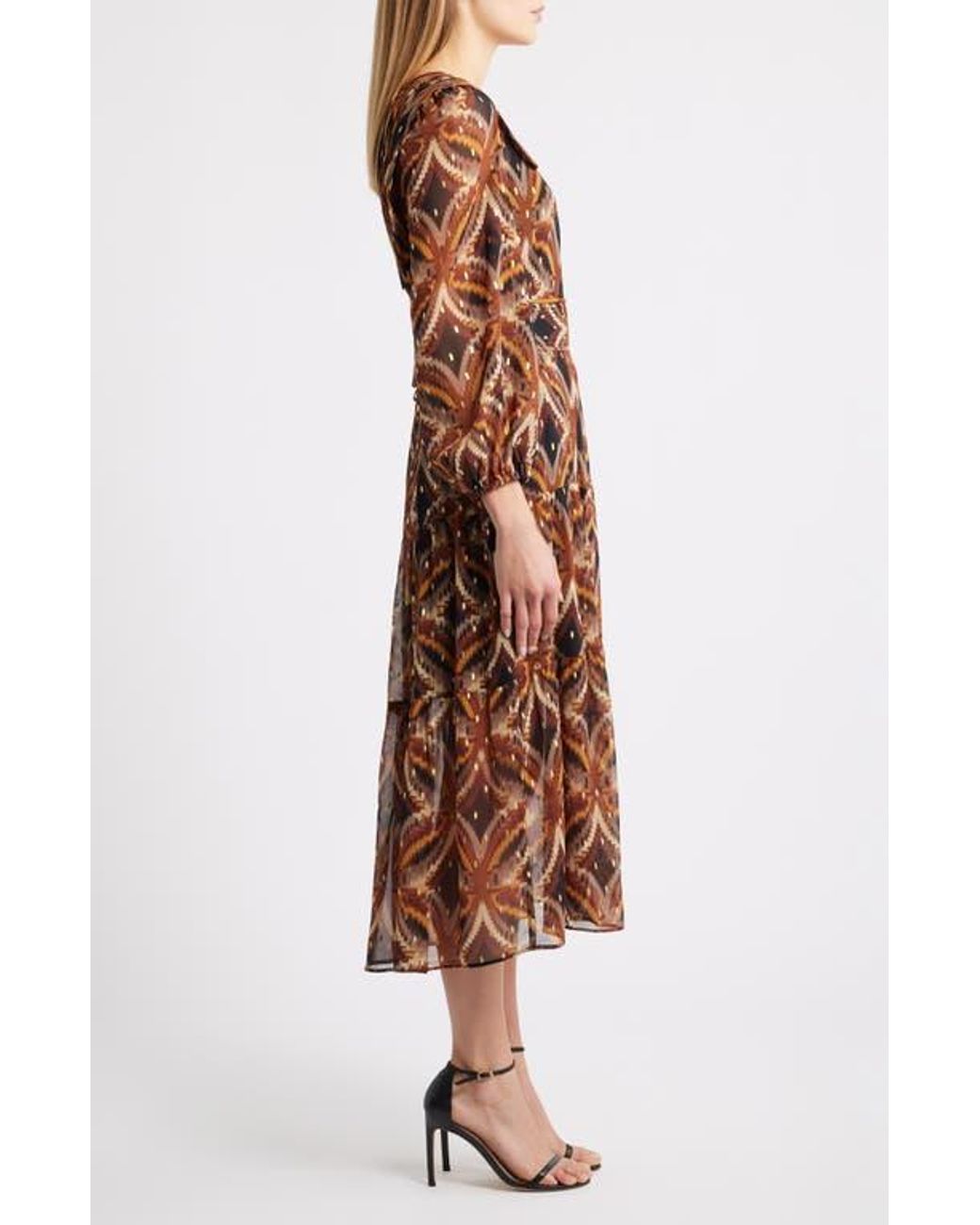 Julia Jordan Metallic Fleck Abstract Print Long Sleeve Chiffon Dress in ...