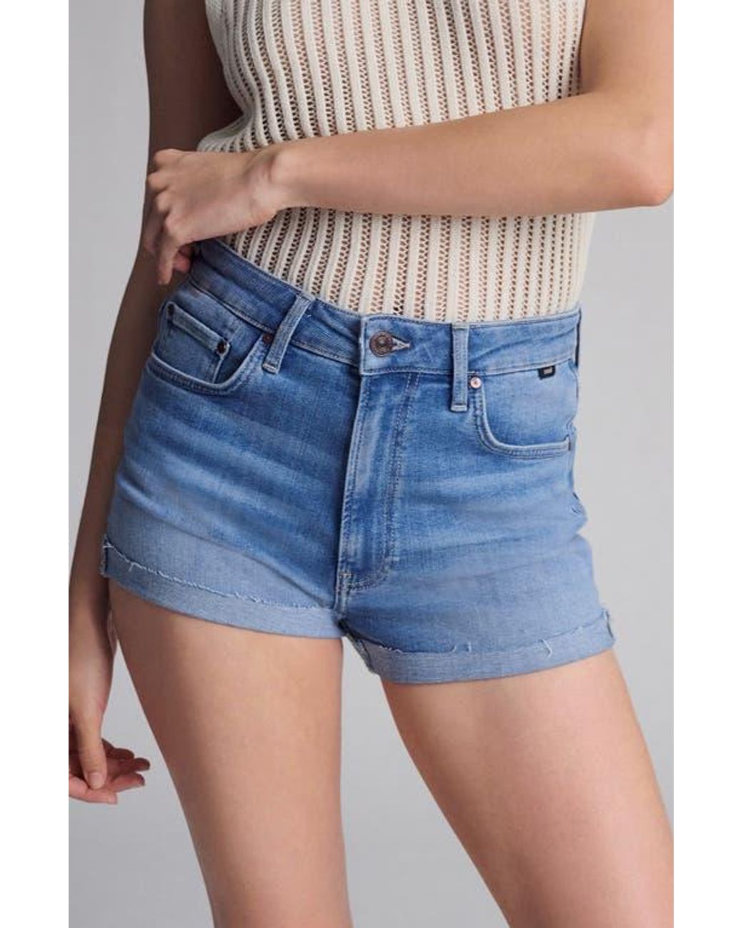 Mavi Vivia Cuffed Raw Hem Denim Shorts in Blue | Lyst