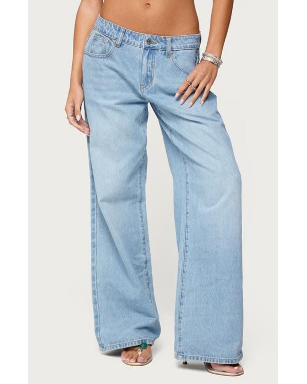 Edikted Mirra Flower Pocket Low Rise Wide Leg Jeans in Blue | Lyst