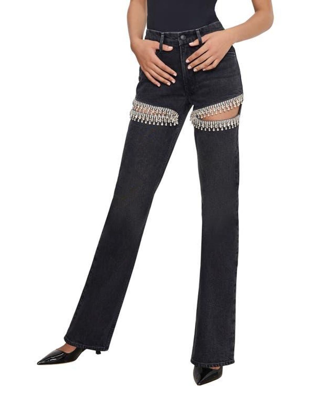 GOOD AMERICAN Good Icon Crystal Embellished Cutout Straight Leg Jeans ...