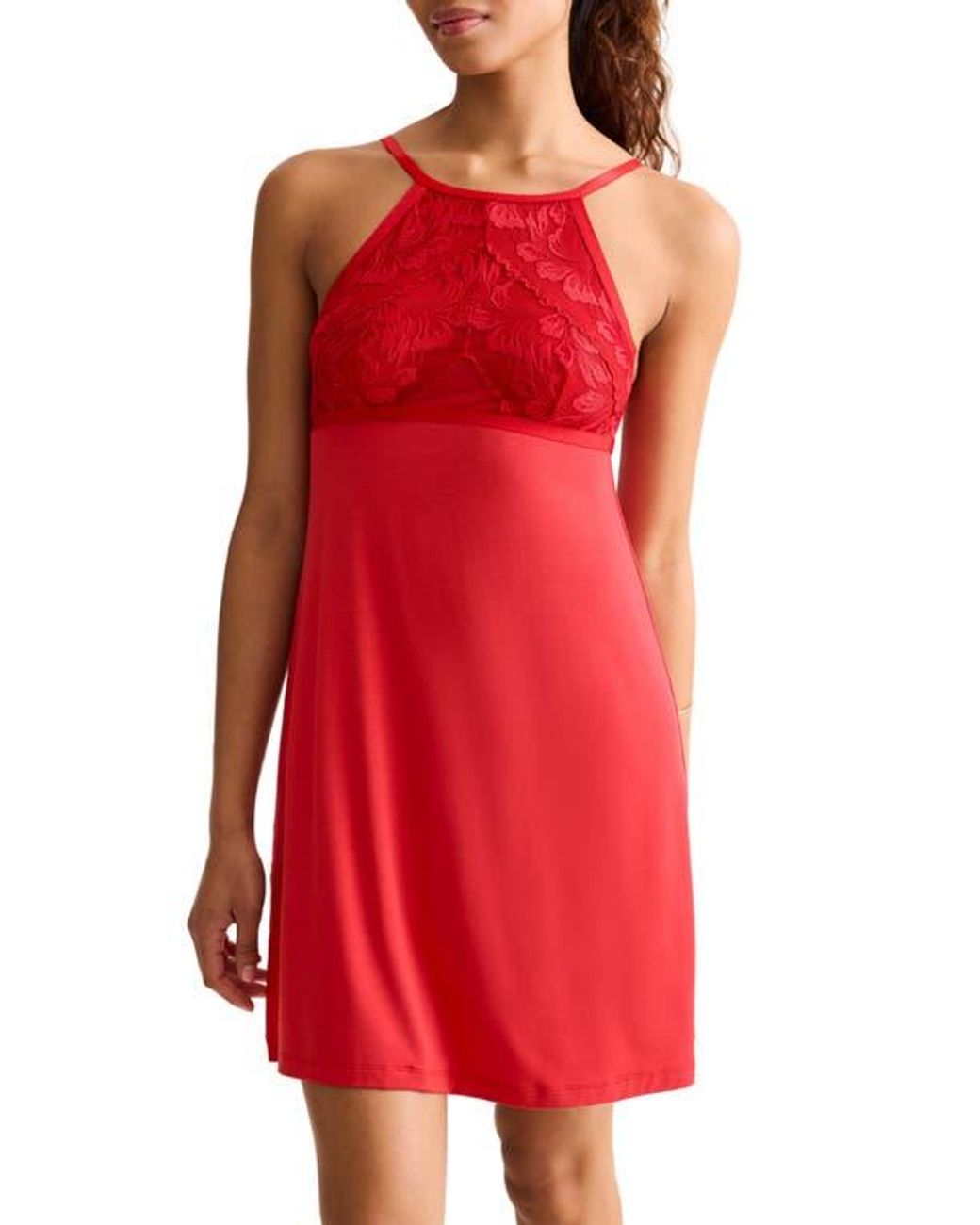 Fleur't Parisian Nights Lace Trim Chemise in Red | Lyst
