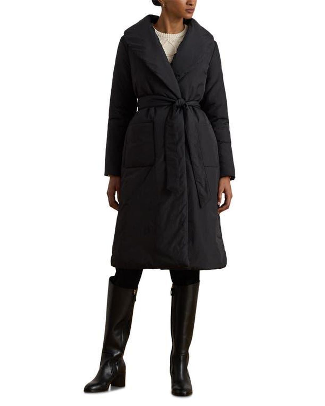 Ralph Lauren Puffer Long Wrap Jacket in Black | Lyst