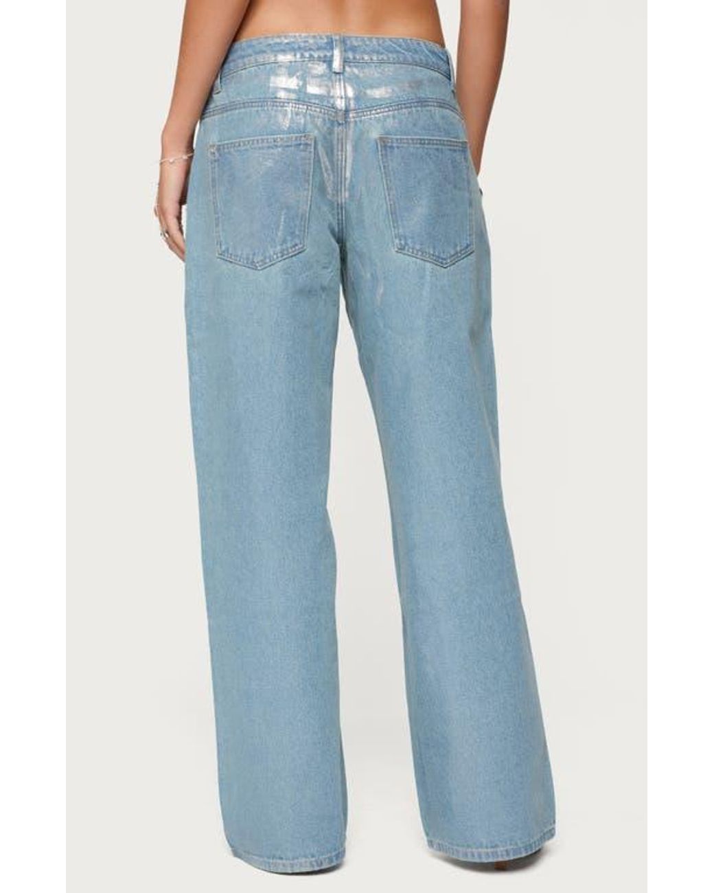 Edikted Jenney Shiny Wide Leg Jeans in Blue | Lyst