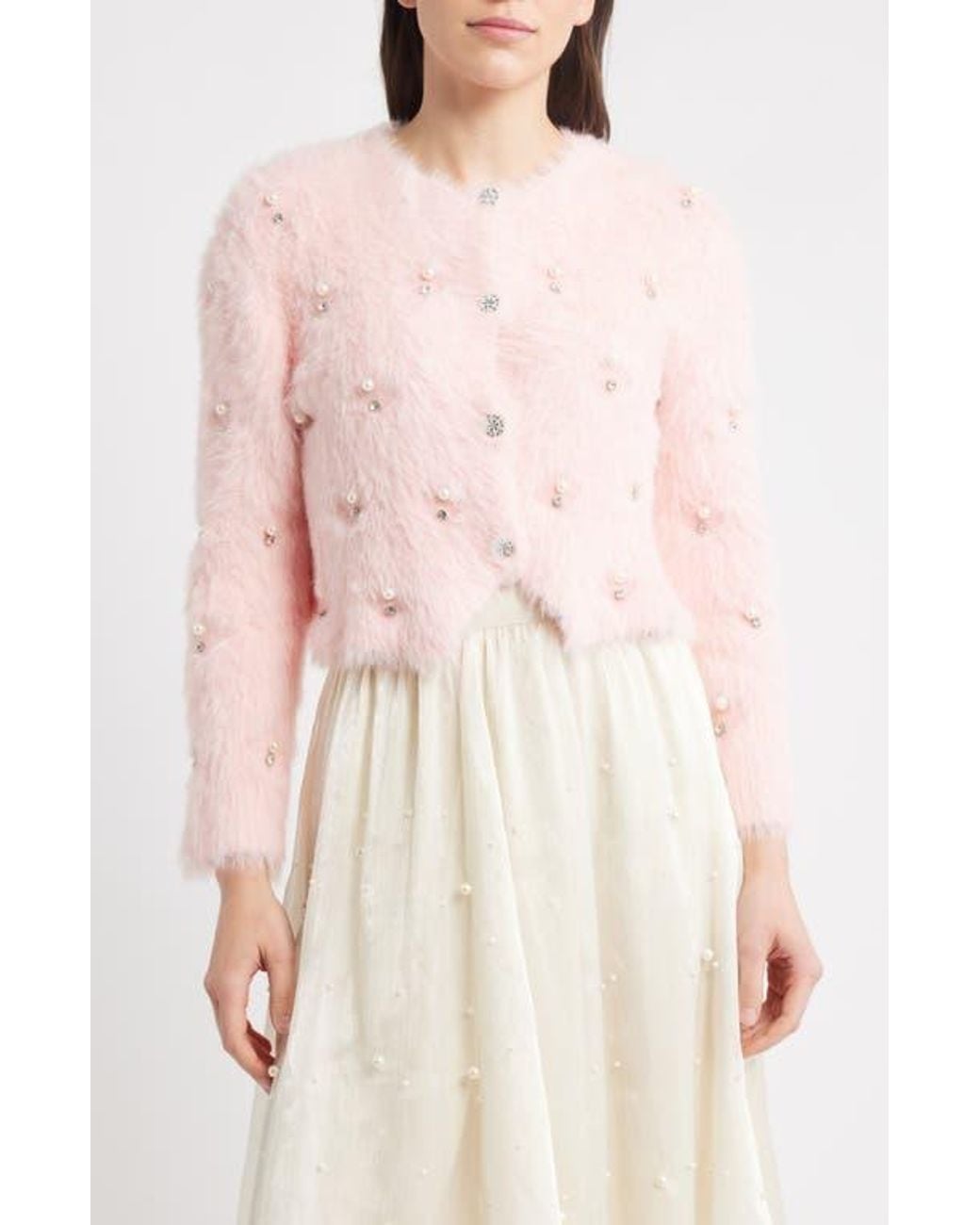 NIKKI LUND Birgitta Embellished Cardigan in Pink | Lyst