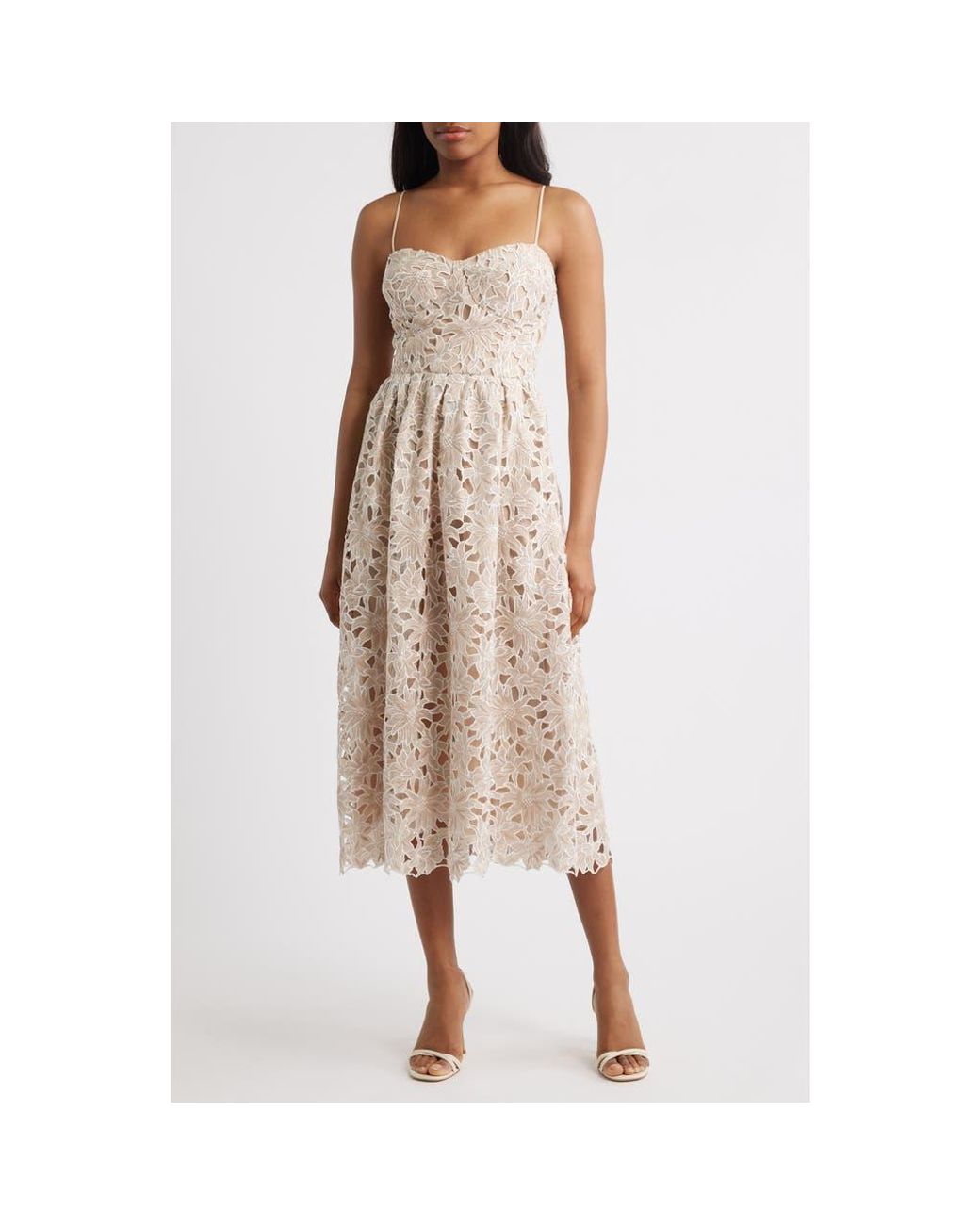 Lucy Paris Mona Lace Midi Dress in Natural | Lyst