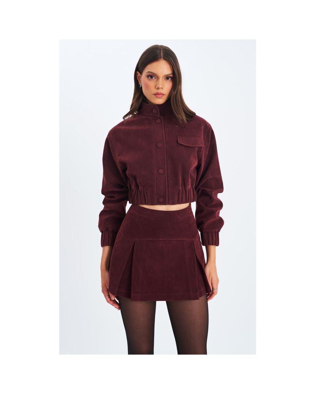 Miss Circle Faryn Vegan Suede Pleated A-Line Mini Skirt in Red | Lyst