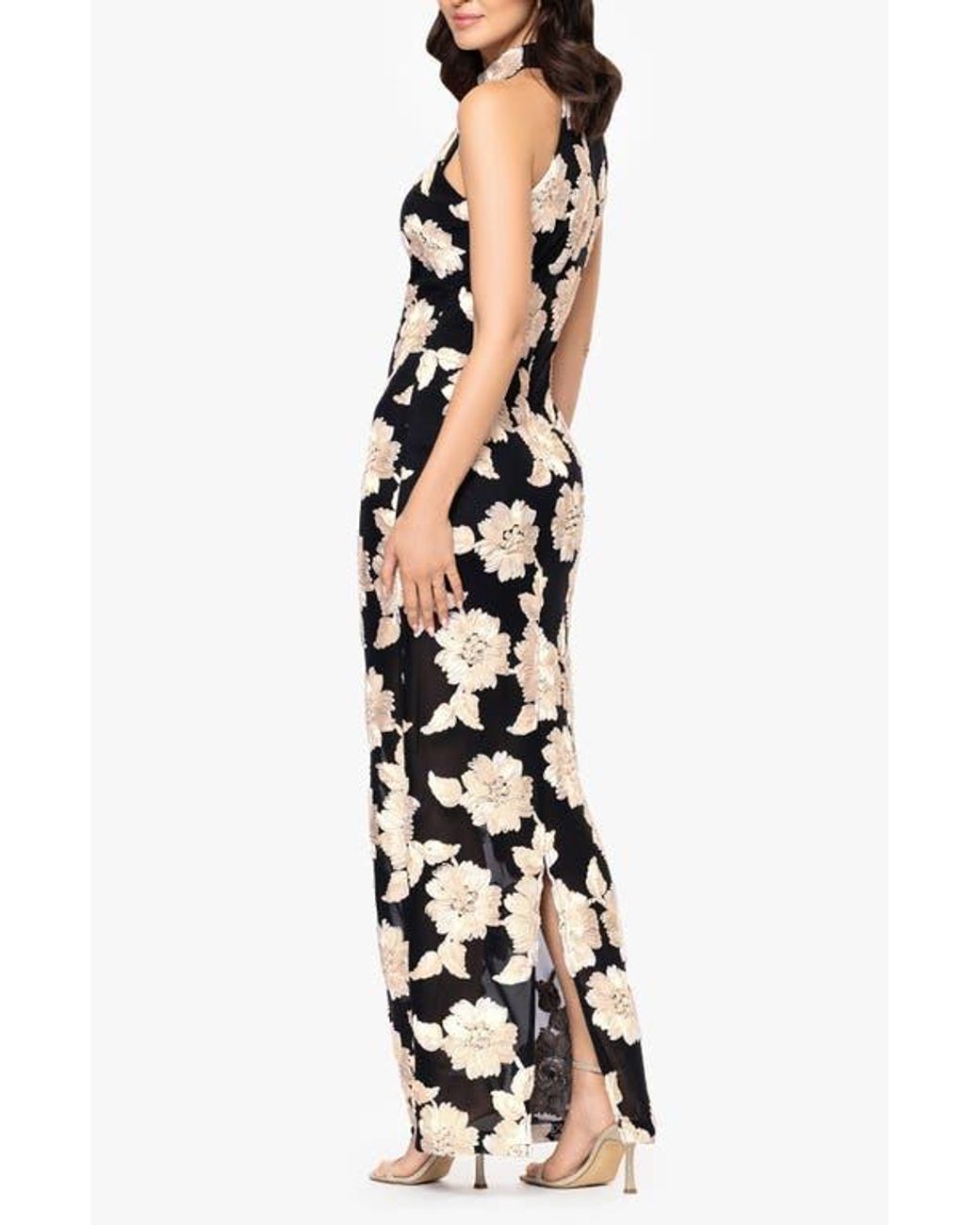 Betsy & Adam Floral Soutache Sheath Gown in Black | Lyst