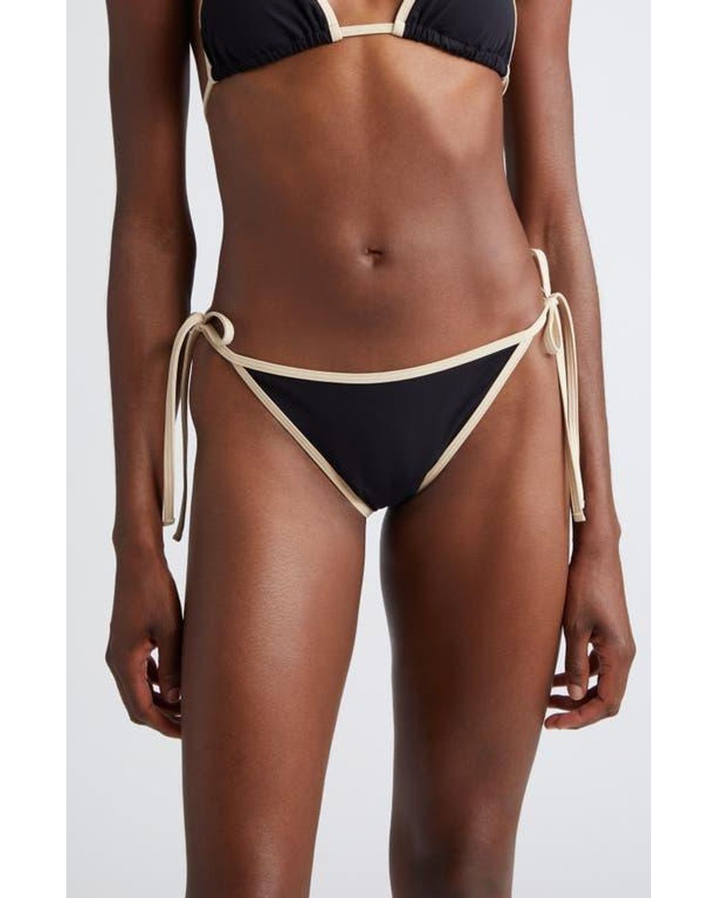 Totême Stripe Edge Side Tie Bikini Bottoms in Brown | Lyst