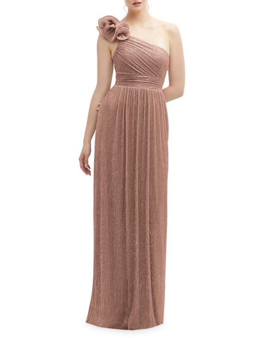 After Six Ruffle One-Shoulder Metallic Column Gown | Lyst