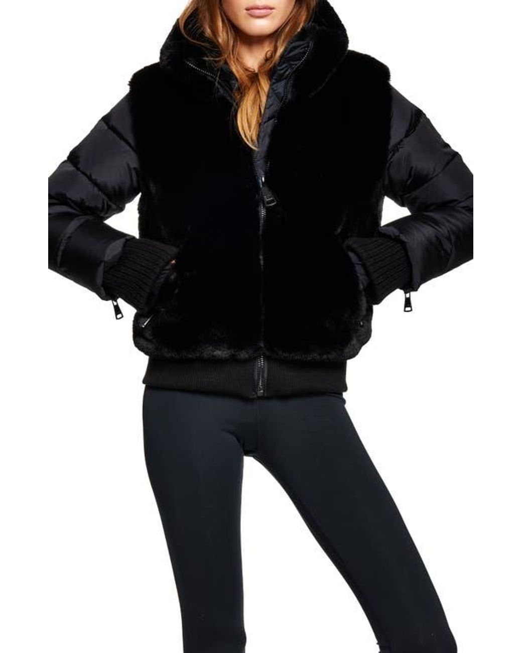 Sam. Carlie Faux Fur Quilted Down Puffer Jacket in Black | Lyst