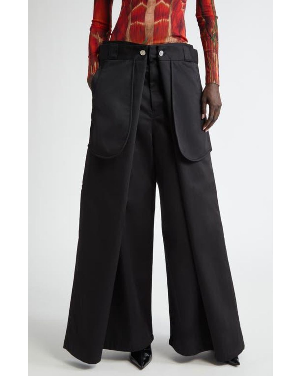 Jean Paul Gaultier Wide Leg Wrap Pants in Black | Lyst