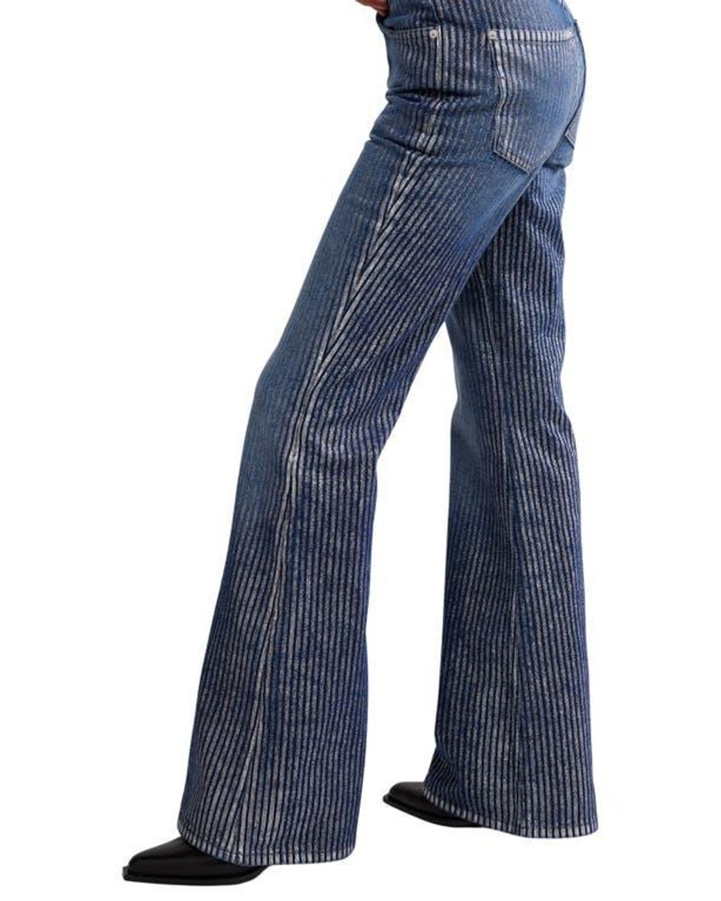 Free People West Coast Metallic High Waist Flare Jeans in Blue | Lyst