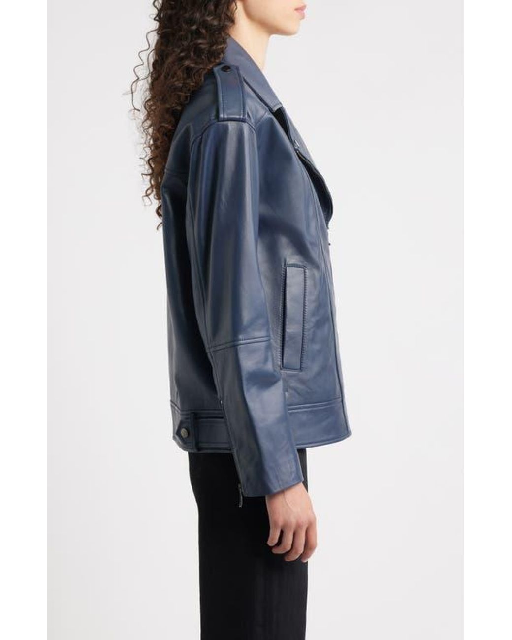 Bernardo Relaxed Moto Leather Jacket in Blue | Lyst