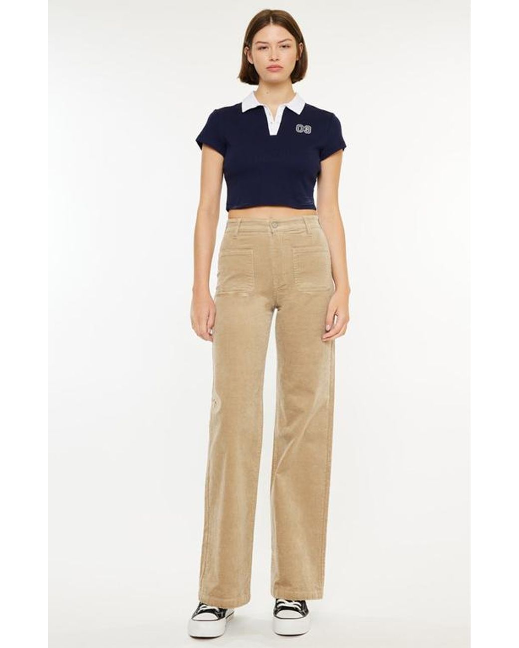 Kancan Saturn Ultra High Rise Wide Leg Corduroy Pants in Natural | Lyst