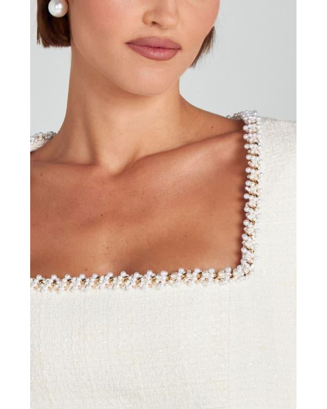 Nadine Merabi Natalie Beaded Long Sleeve Sheath Minidress in White | Lyst