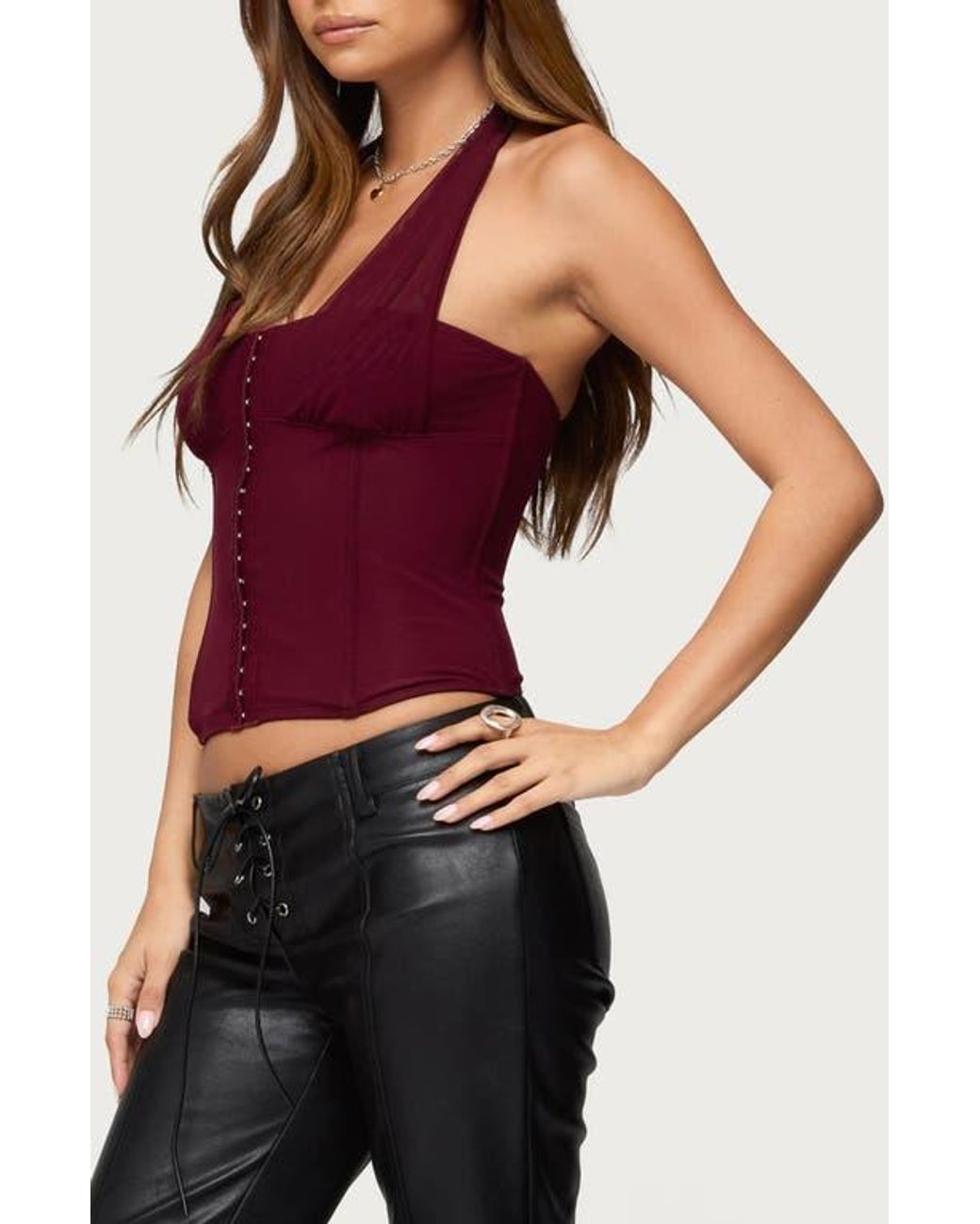 Edikted Rosalina Mesh Halter Corset Top in Purple | Lyst
