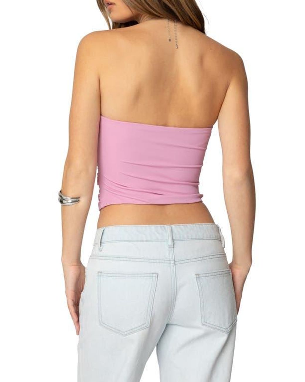 Edikted Ariella Cutout Strapless Crop Top in Red | Lyst