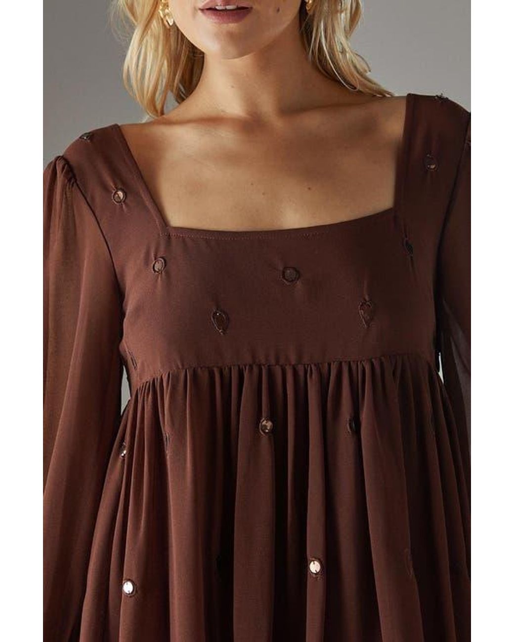 Warehouse Hand Embellished Square Neck Mini Dress in Red | Lyst