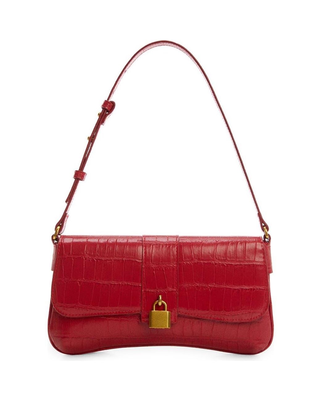 Mango Padlock Croc Embossed Top Handle Shoulder Bag in Red | Lyst