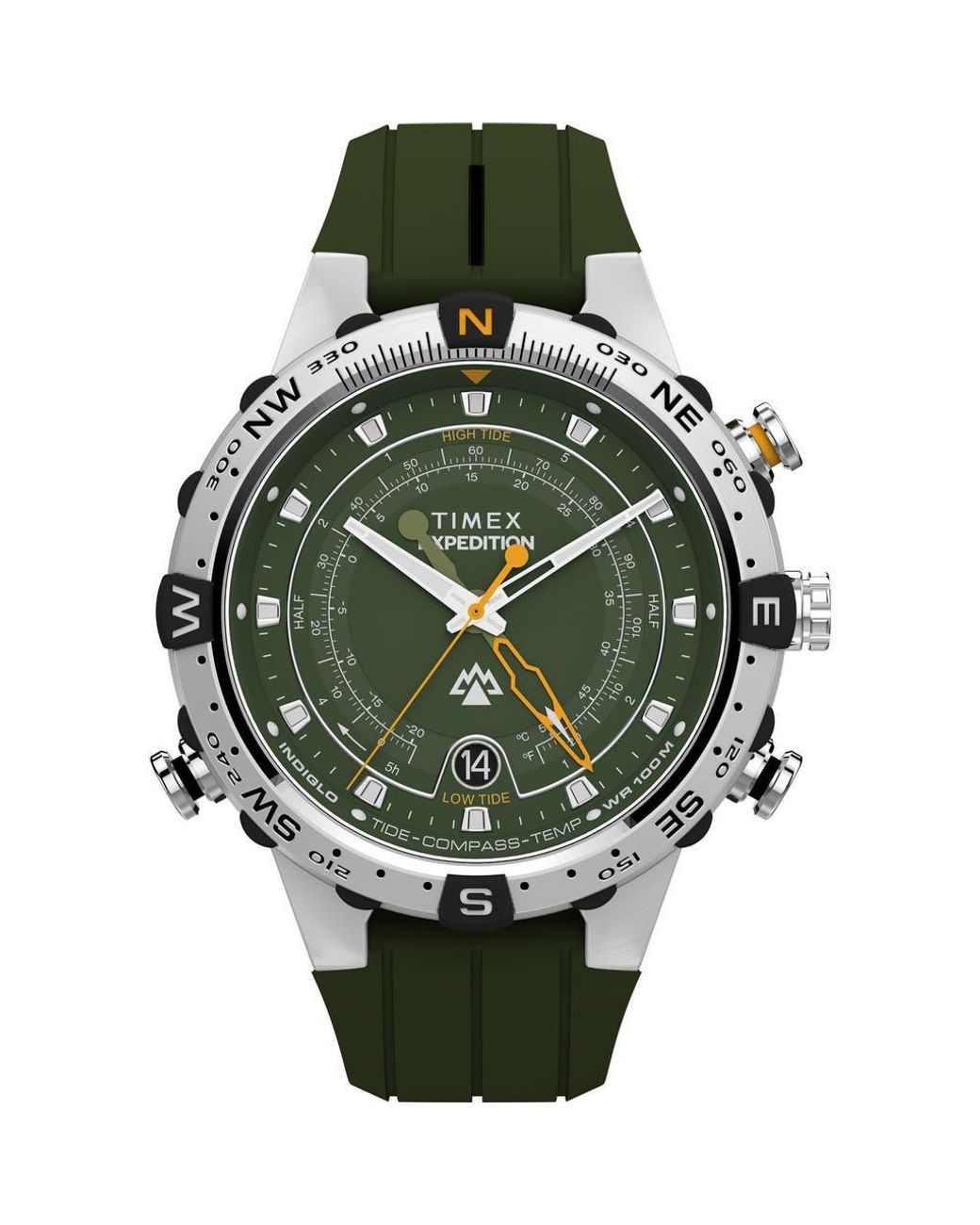 Timex Expedition Tide-Temp-Compass Silicone Strap Watch, 45Mm in Green ...