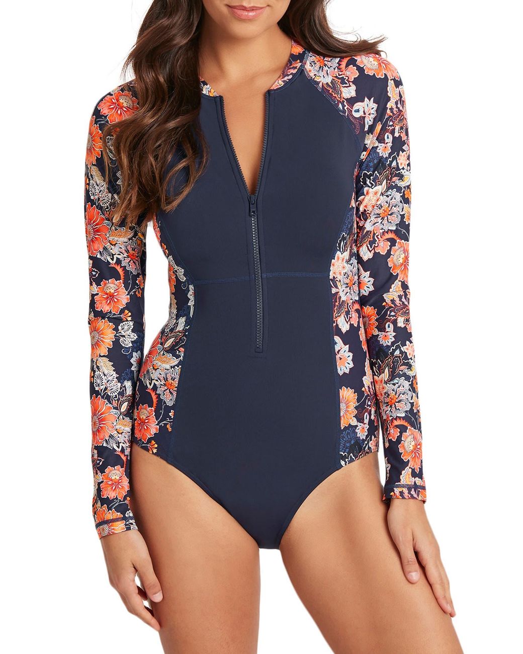 Sea Level Long Sleeve Multifit One Piece Swimsuit In Blue Lyst