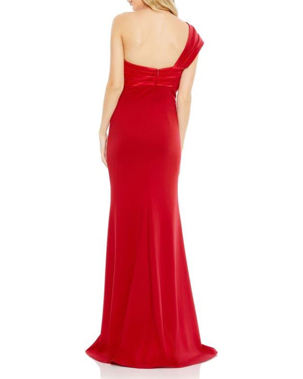 Mac Duggal One Shoulder Draped Trumpet Gown in Red | Lyst