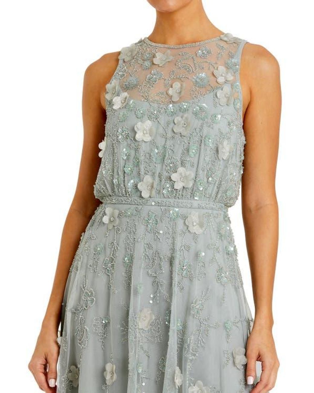 Mac Duggal Floral Embellished Sleeveless Midi Dress | Lyst