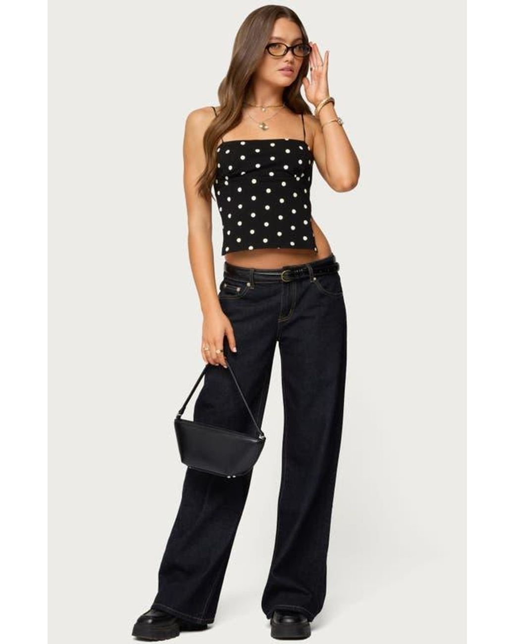 Edikted Jinx Dot Open Back Crop Tank in Black | Lyst