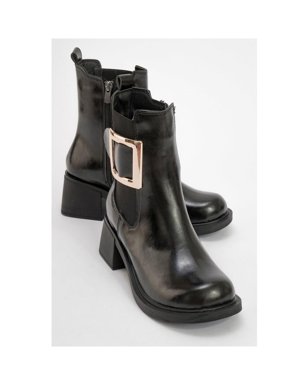 Prologue Shoes Moriah Buckle Block Heel Boot in Black | Lyst
