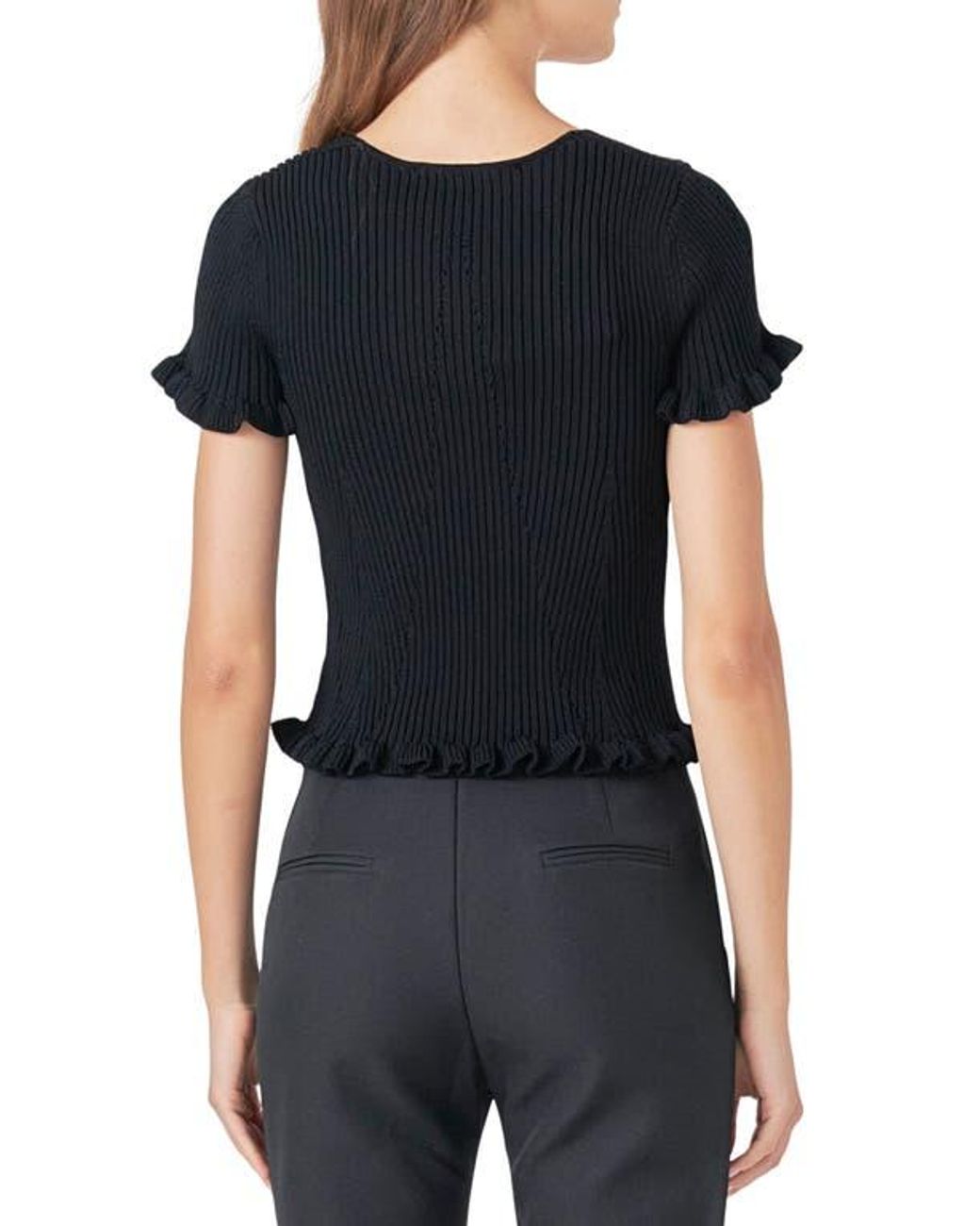 Endless Rose Lettuce Edge Rib Top in Black | Lyst