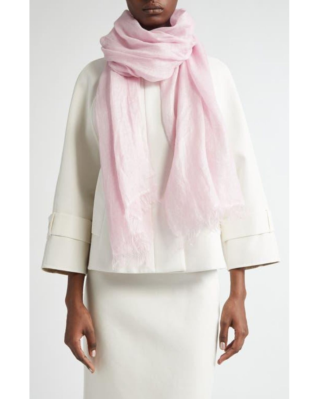 Akris Solid Laminated Gauze Fringe Scarf in Pink | Lyst