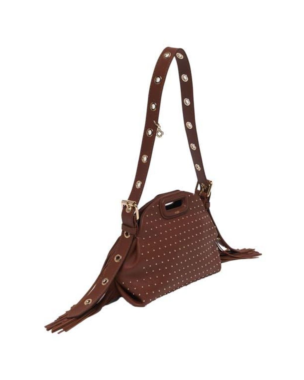Maje Miss M Mini Leather Studded Bag in Brown | Lyst
