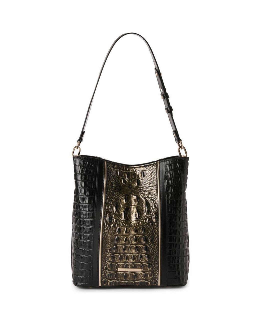 Brahmin Celina Croc Embossed Leather Shoulder Bag in Black | Lyst