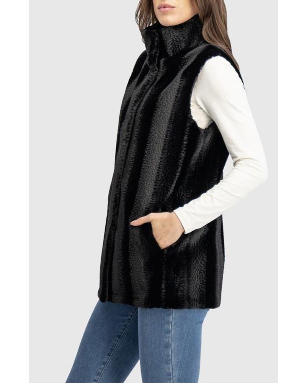 Lyla Grant Fur-Free Mink (Faux Fur) Reversible Vest in Black | Lyst