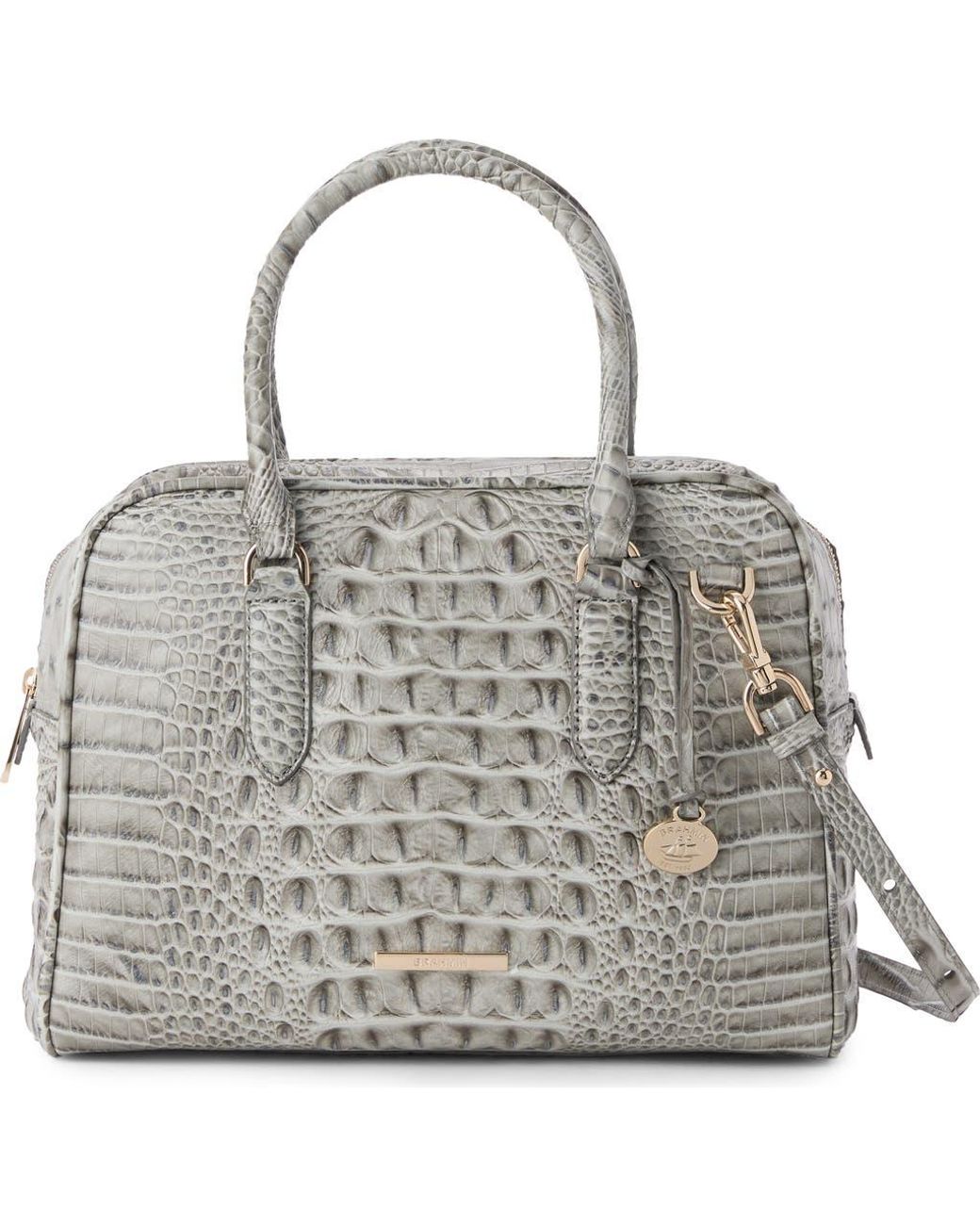 Brahmin Marissa Croc Embossed Leather Satchel in Gray | Lyst
