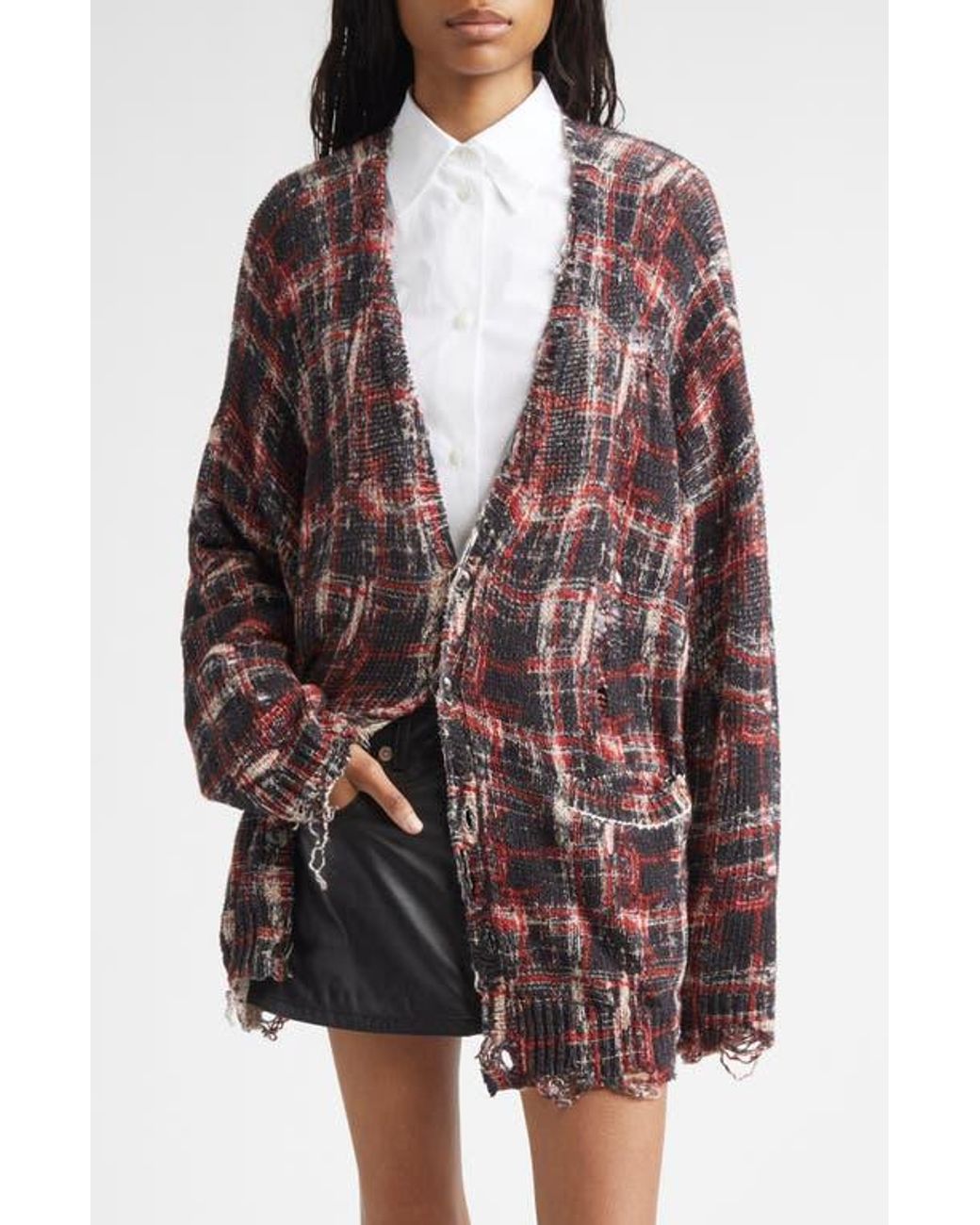 R13 Oversize Distressed Plaid Linen Blend Cardigan | Lyst