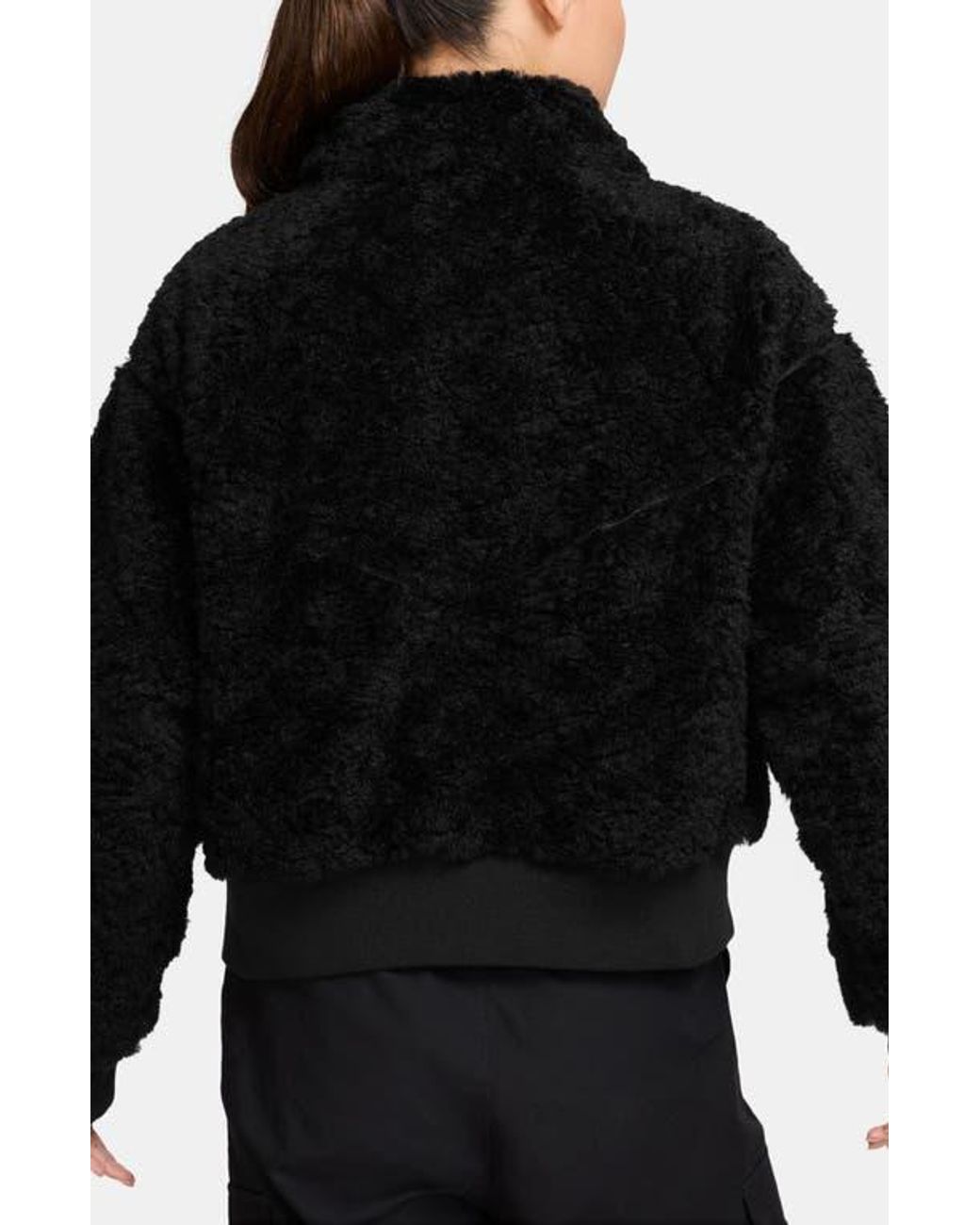 Nike Essential Faux Fur Bomber Jacket in Black | Lyst