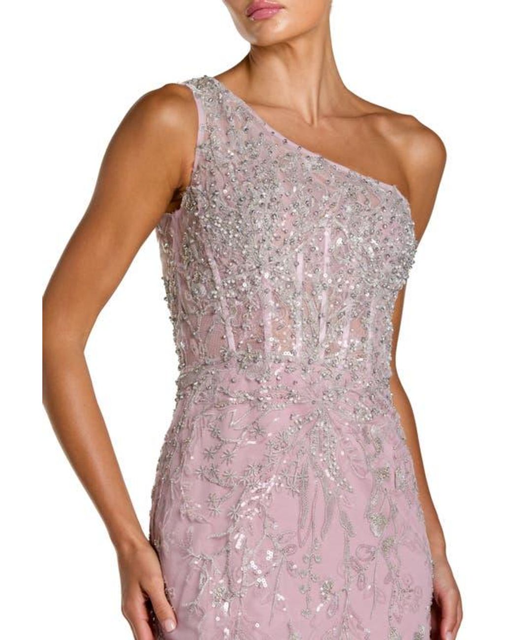 Mac Duggal Embellished One-Shoulder Corset Bodice Column Gown in Red | Lyst