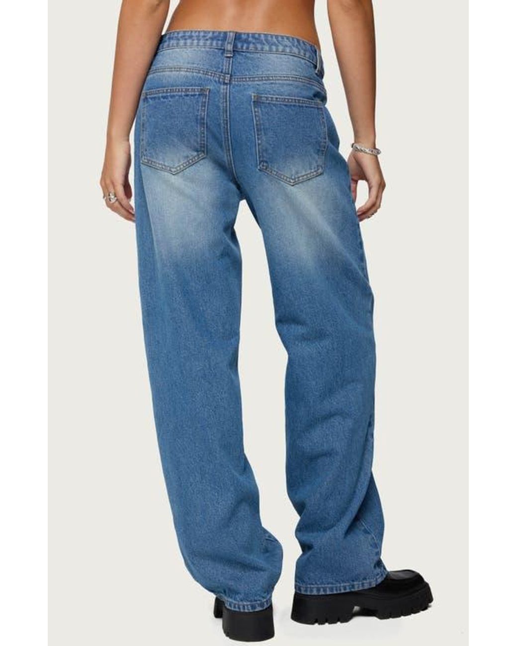 Edikted Rorie Baggy Straight Leg Jeans in Blue | Lyst