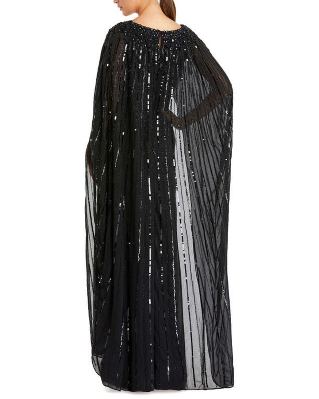 Mac Duggal Embellished Beaded Column Cape Gown in Black | Lyst