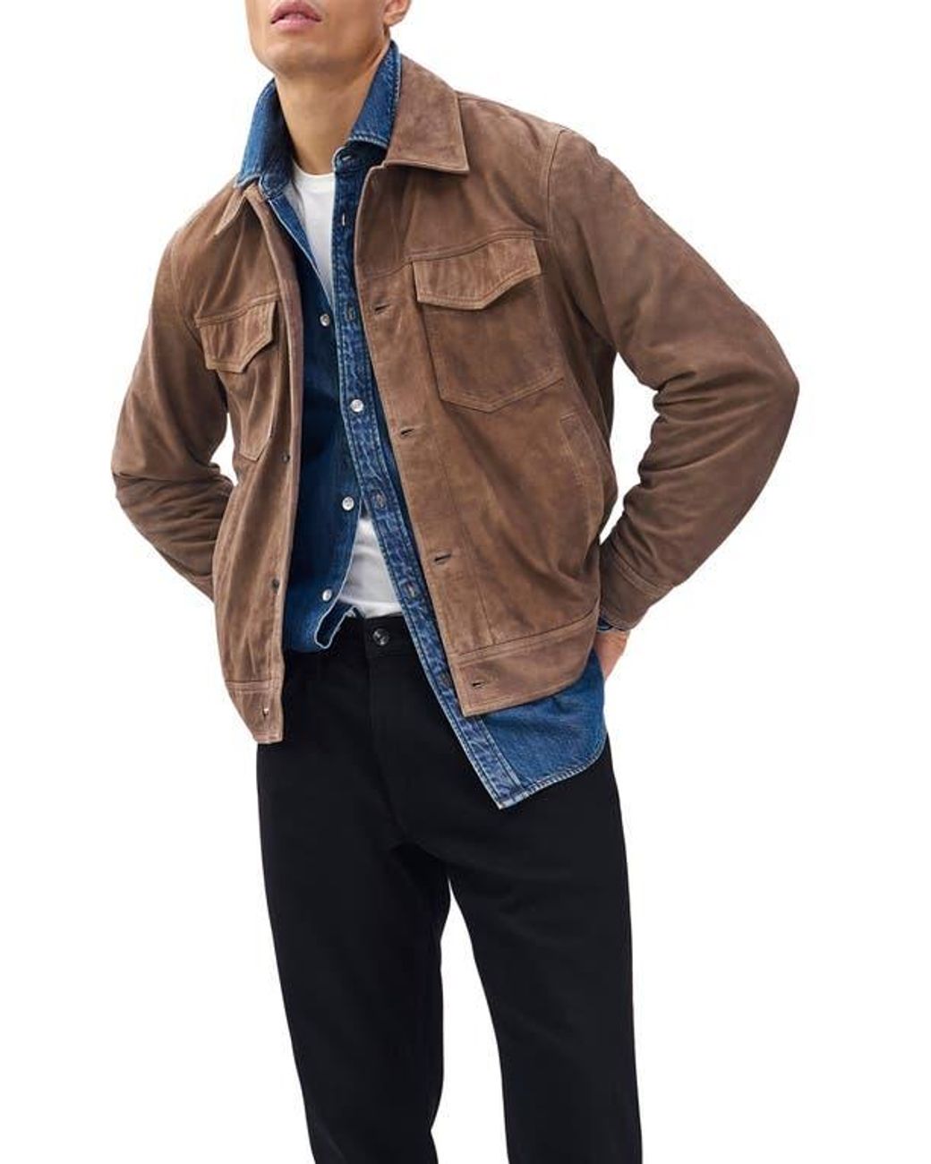 Rag & Bone Water Repellent Goatskin Suede Trucker Jacket in Black for ...