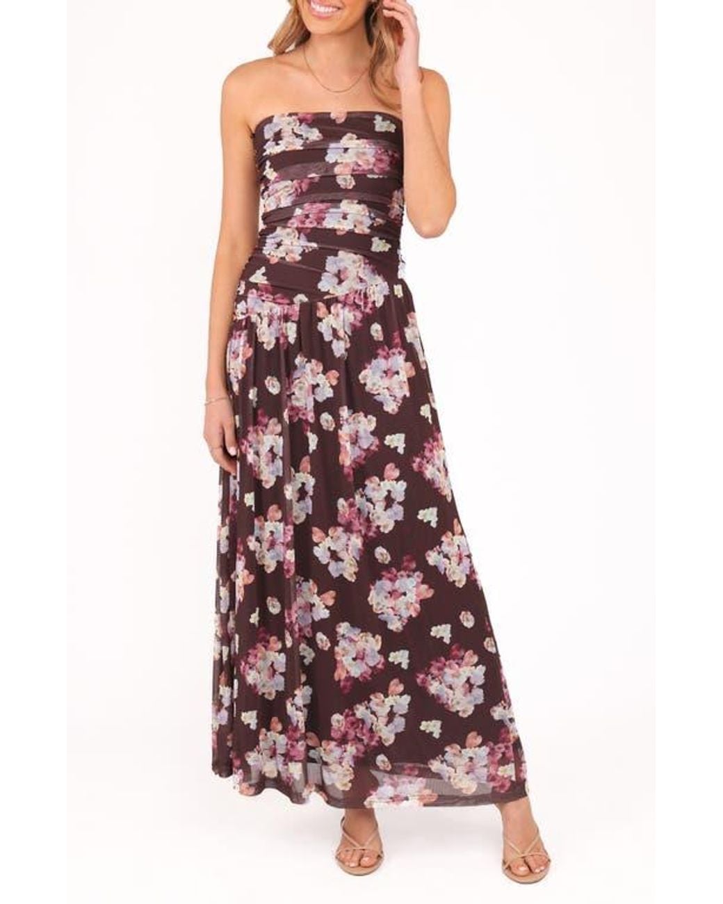Petal & Pup Calypso Floral Strapless Mesh Maxi Dress in Purple | Lyst