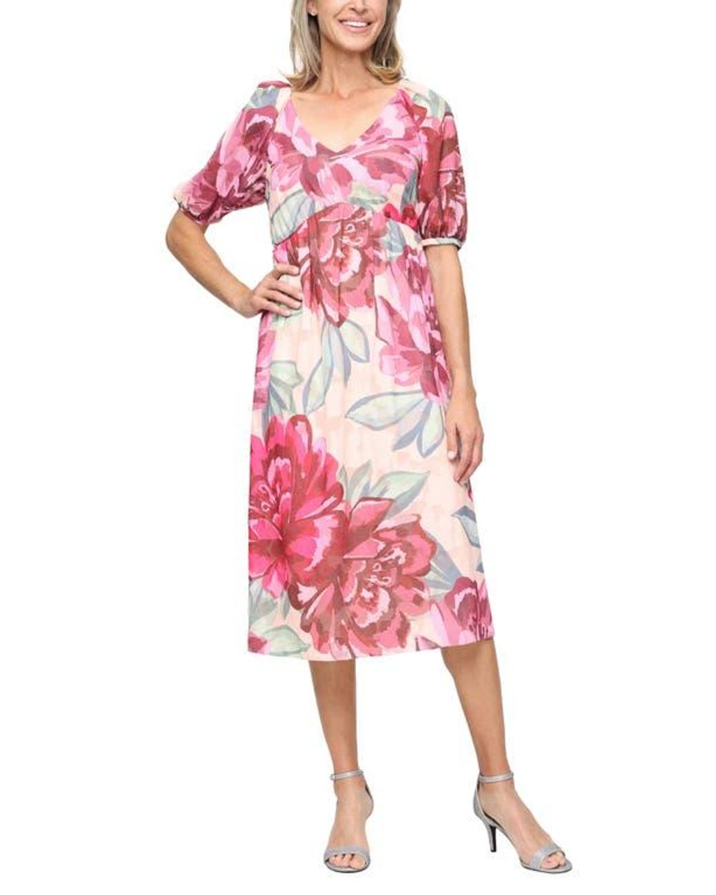 Sl Fashions Floral Chiffon Cocktail Dress in Pink | Lyst