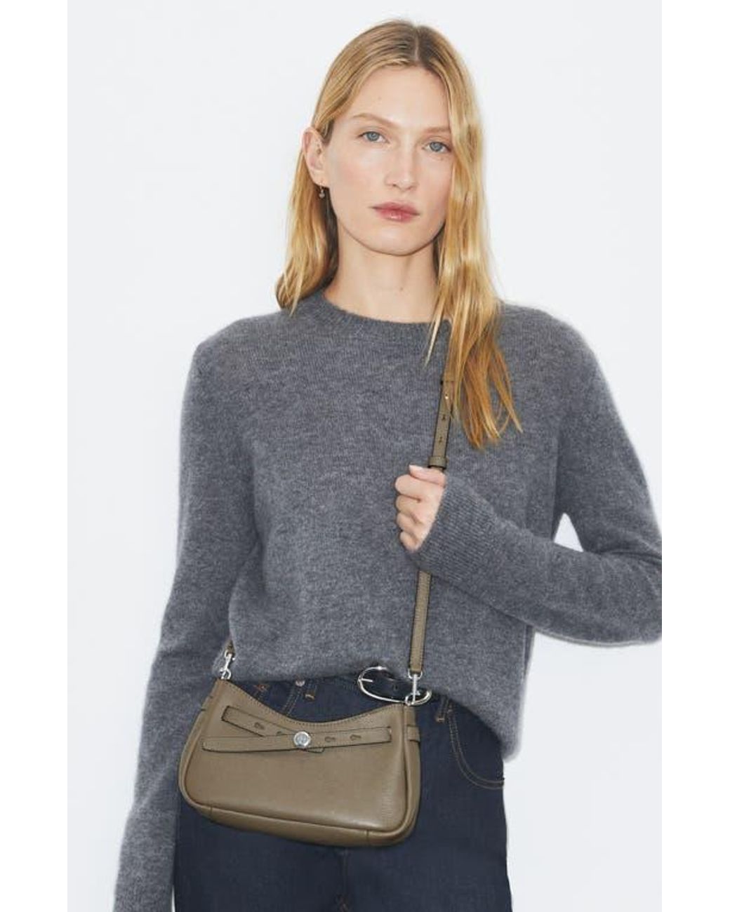 Tory Burch Romy Zip Top Leather Crossbody Bag in Gray | Lyst