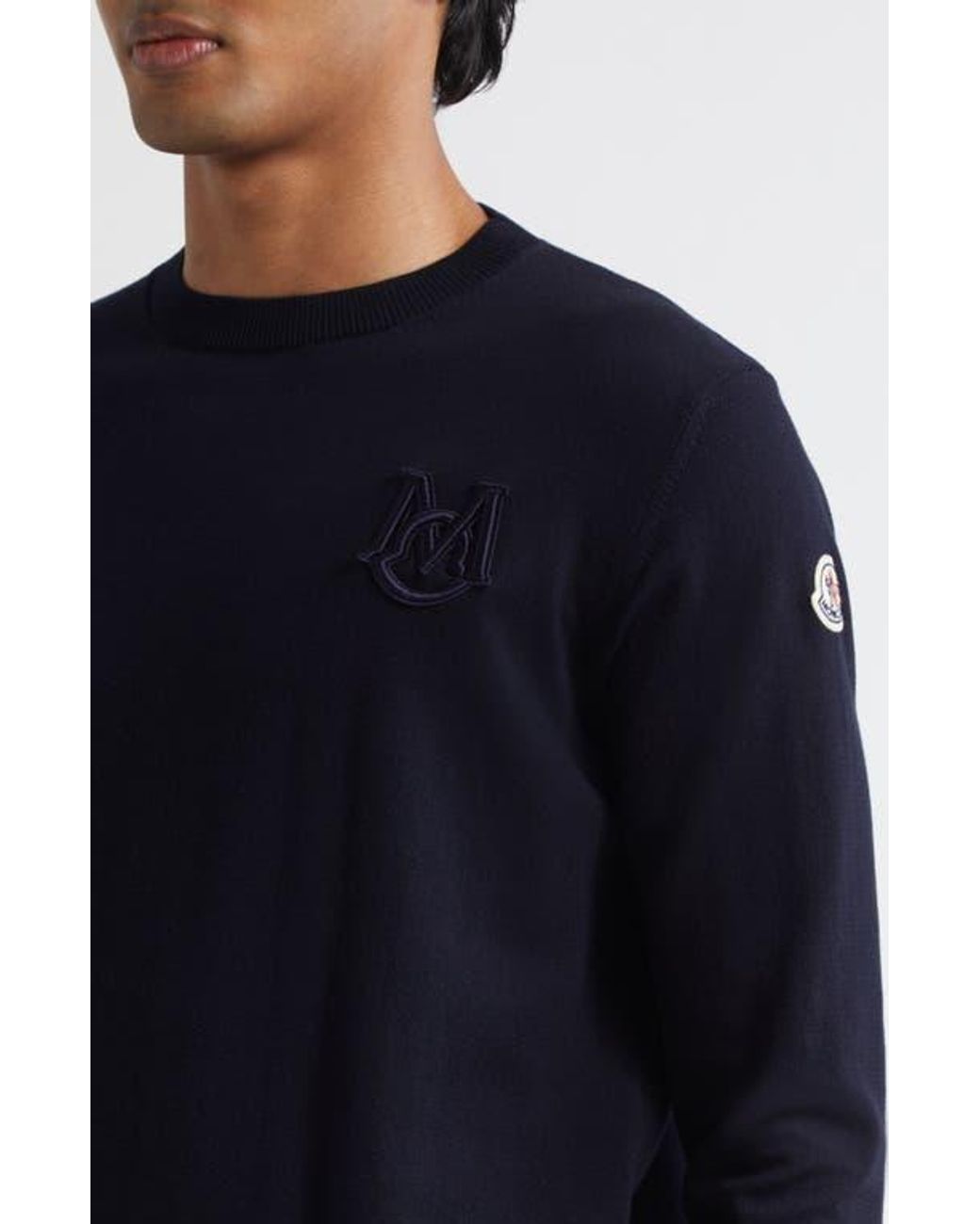 Moncler Logo Embroidered Cotton Sweater in Blue for Men | Lyst