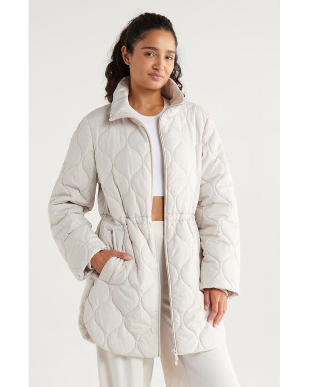 Zella Skyline Longline Quilted Jacket in White | Lyst