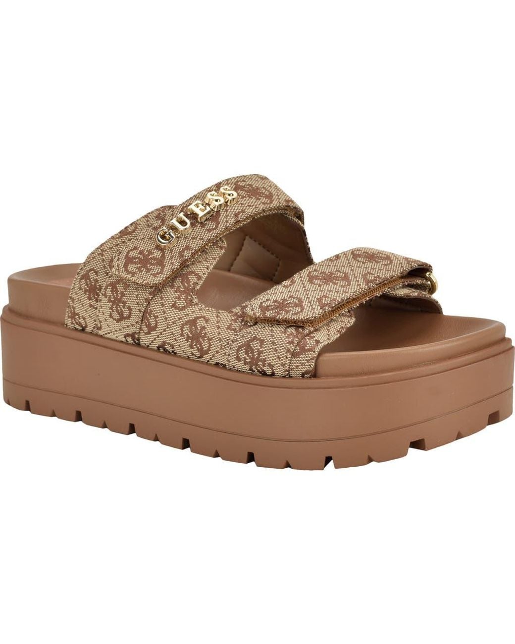 Guess Faxon Platform Slide Sandal in Brown | Lyst